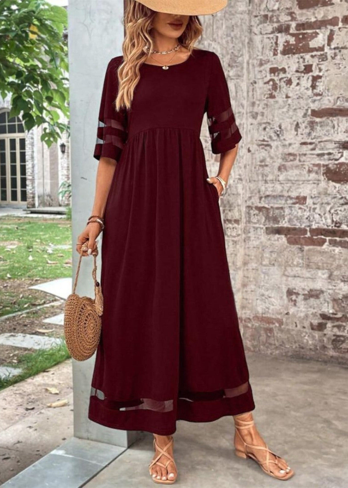 Women Round Neck Mesh Panel Half Sleeve Maxi Dress – Rose and Beth